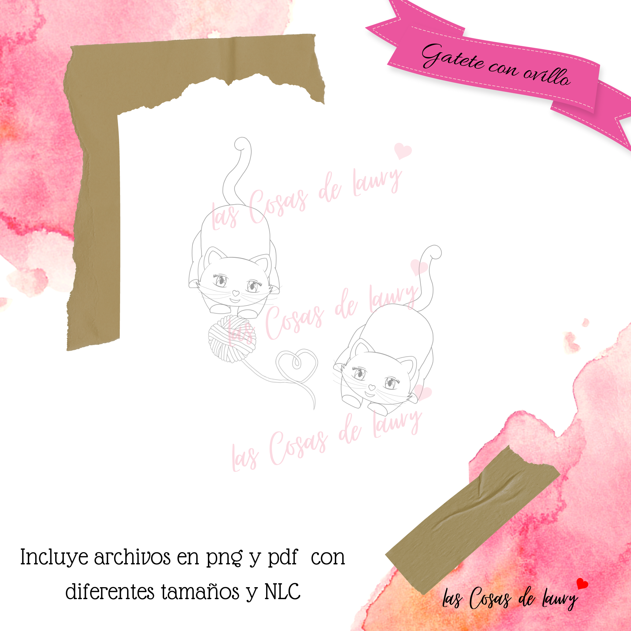 Gatete con Ovillo para colorear - Las Cosas de Laury
